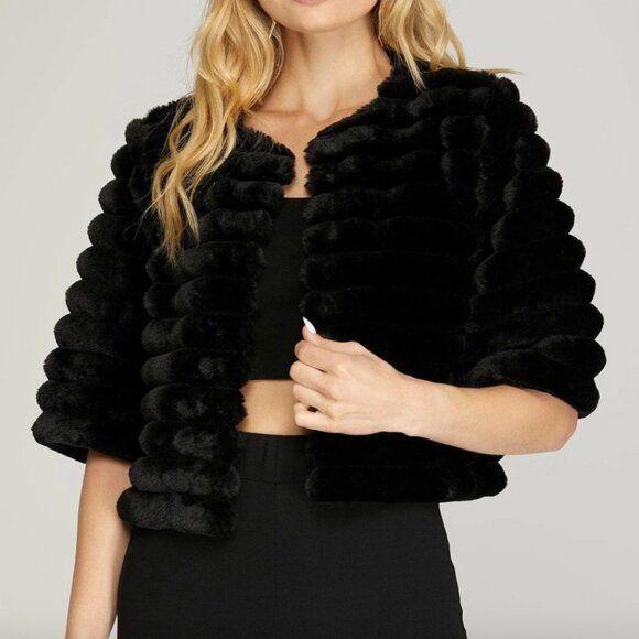 She + Sky | Jackets & Coats | She Sky Half Sleeve Faux Fur Short Bolero ...